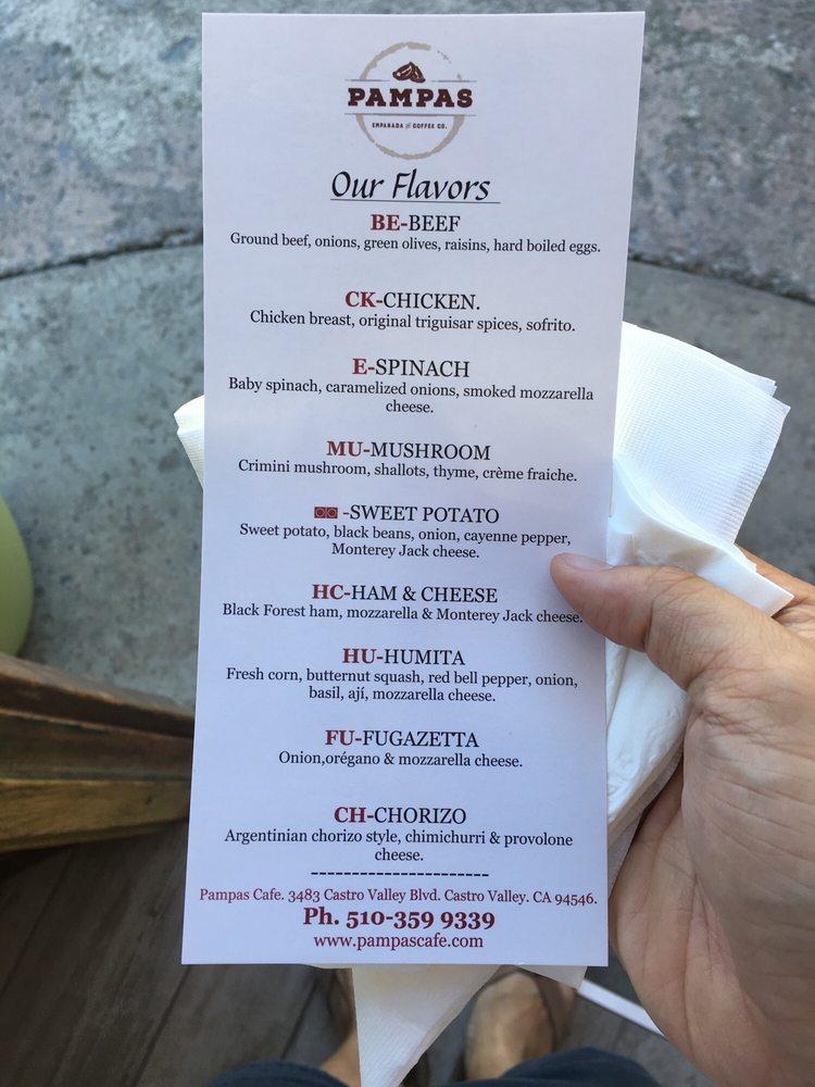 Menu at Pampas Cafe, Castro Valley