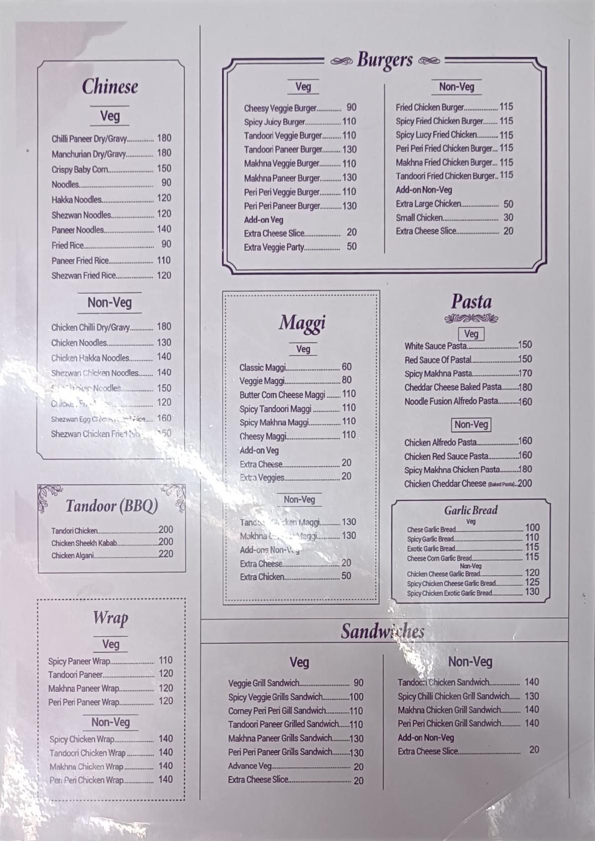 Menu at Prime Cafe, Varanasi