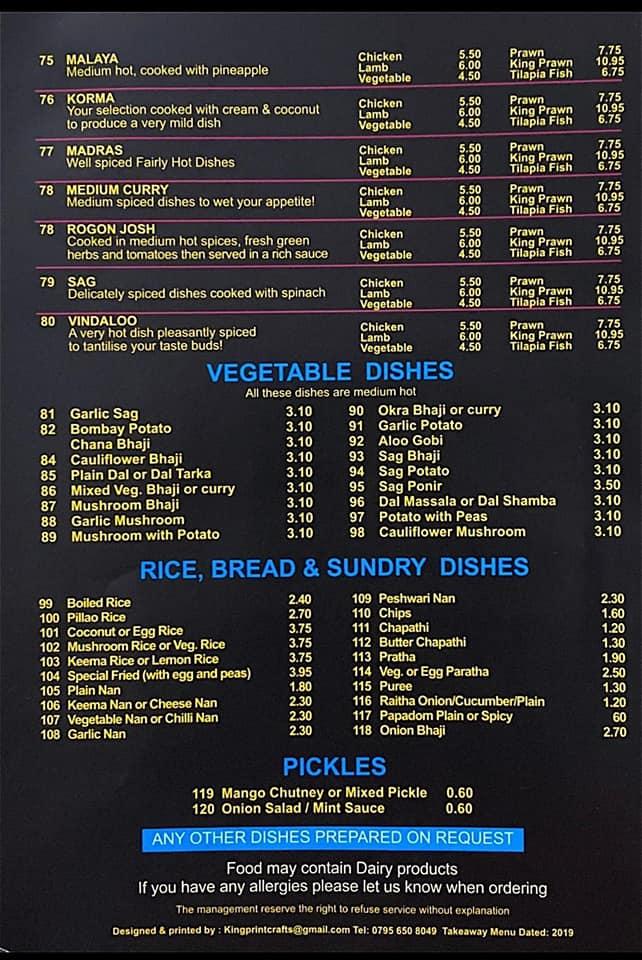 Menu at Spice Island restaurant, London, 204-206 Plumstead Common Rd