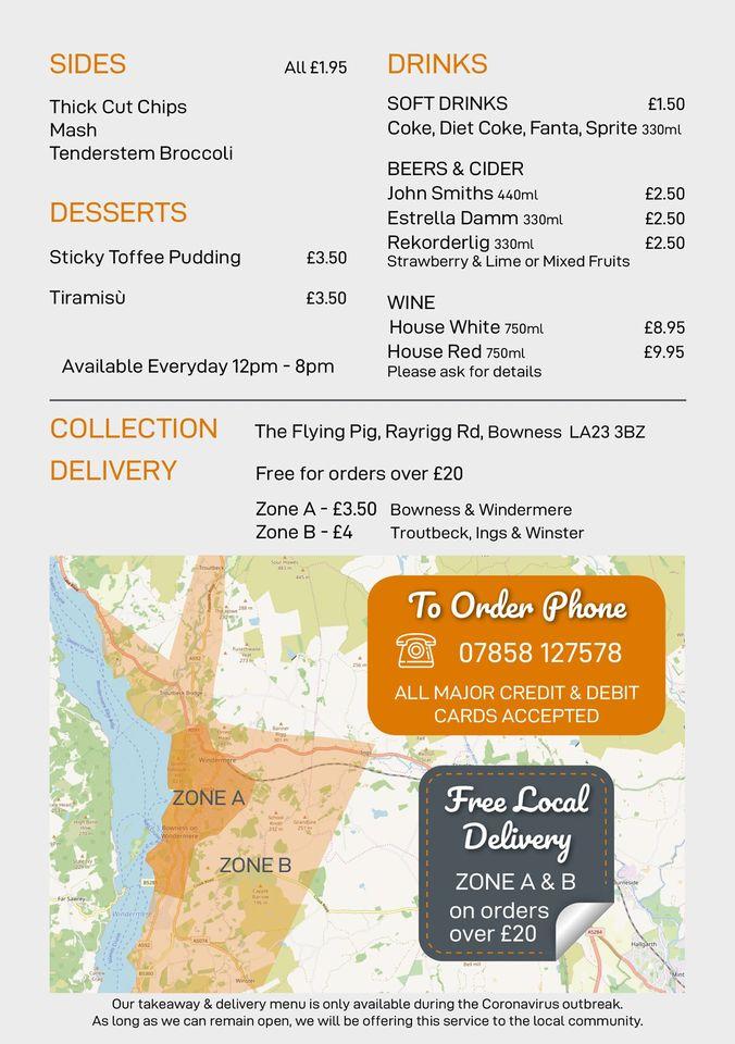 Menu at The Flying Pig Pub, Bowness-on-Windermere