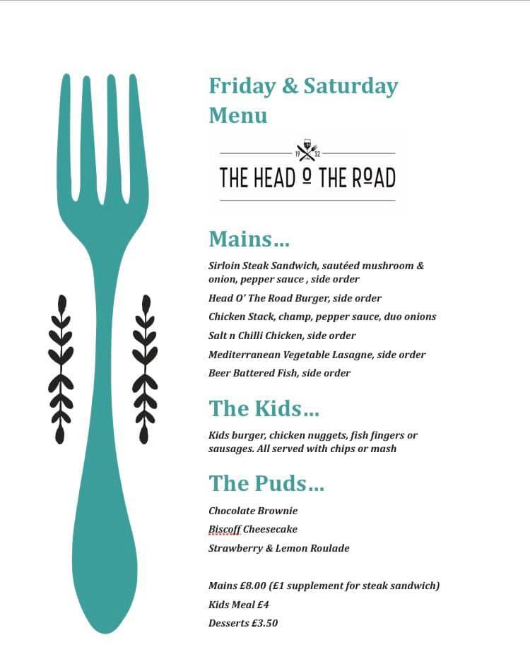 Menu at The Head O The Road pub & bar, England