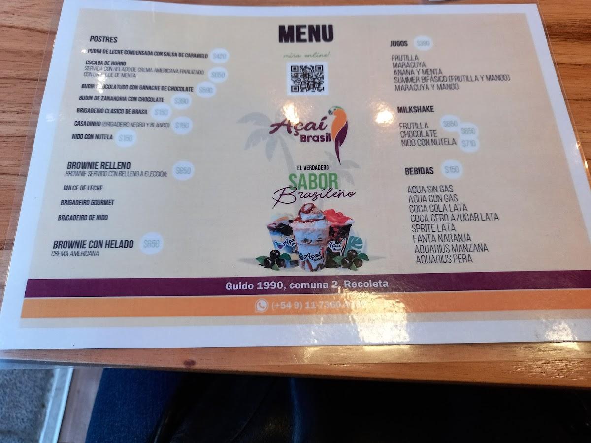 Menu at Açaí Brasil restaurant, Buenos Aires, Guido 1990