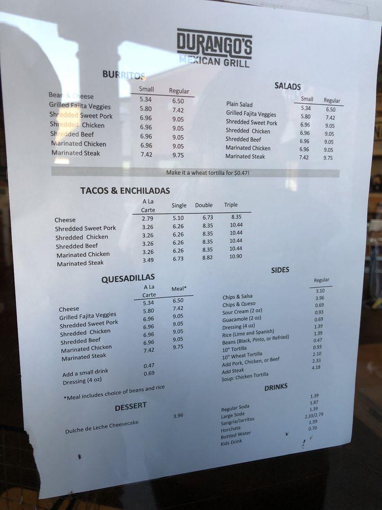 Carta del restaurante Durango’s Mexican Grill, Saint George
