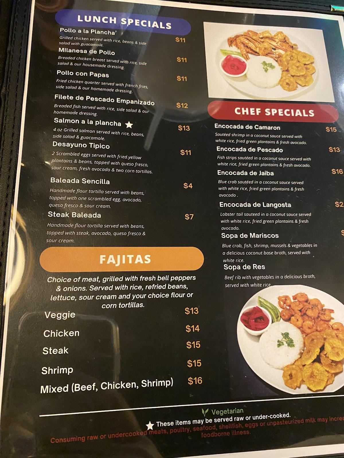 Menu at El aguila honduran kitchen restaurant, Arden