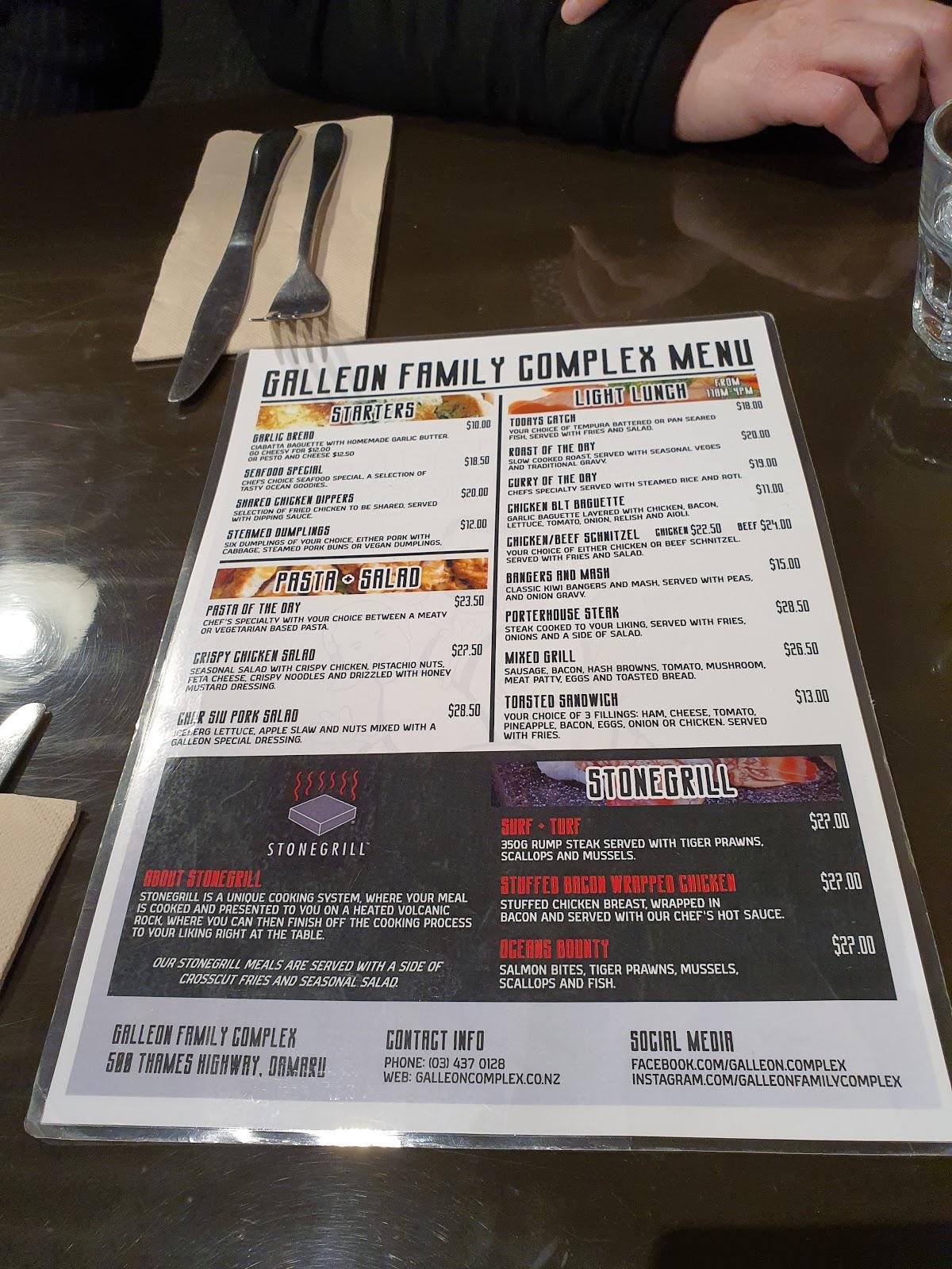 Menu at Phoenix complex restaurant, Oamaru