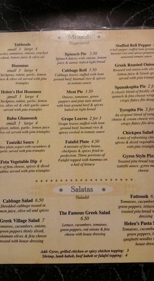 Menu at Helen Of Troy restaurant, Tulsa, S Lewis Ave