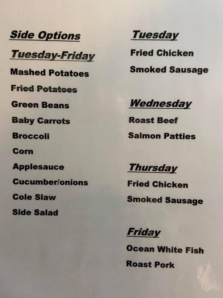 Menu at Julie's Tell Street Cafe, Tell City