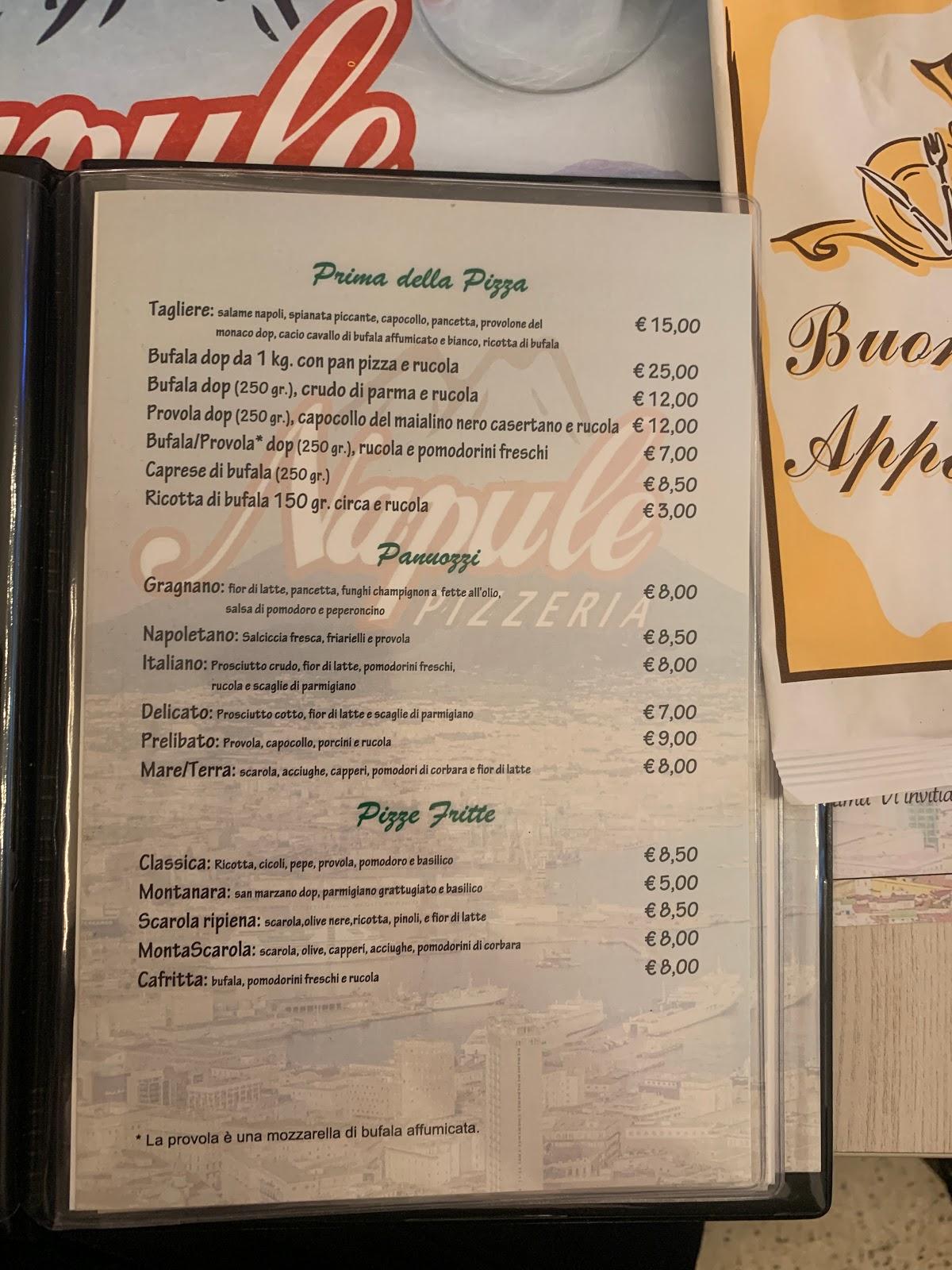 Carta de Pizzeria Napule, Francavilla Fontana