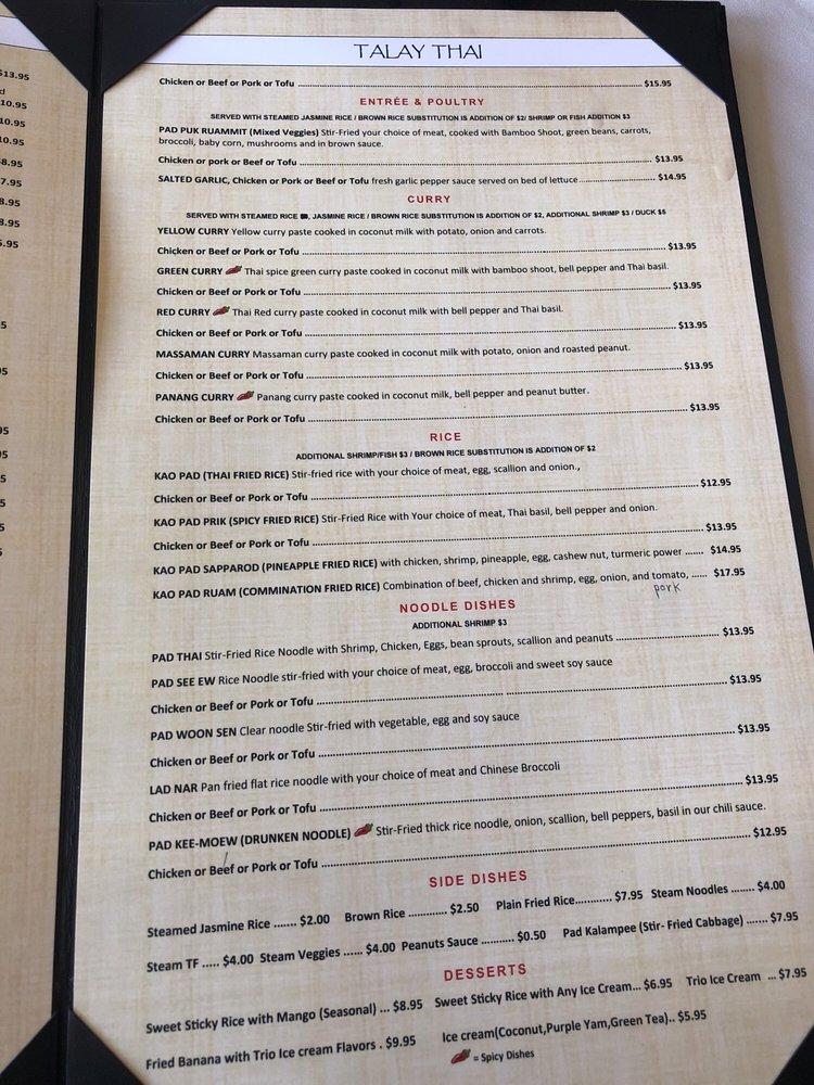 Menu at Talay Thai Restaurant, Rancho Mirage
