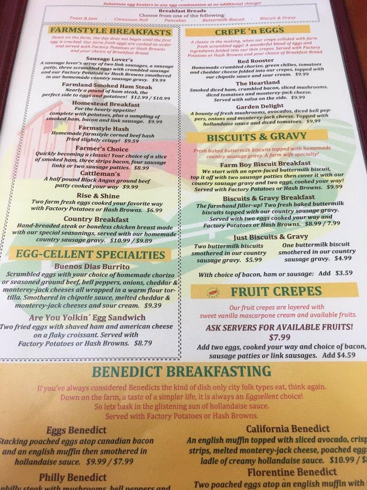 Menu at The Egg Factory restaurant, Boise, W State St