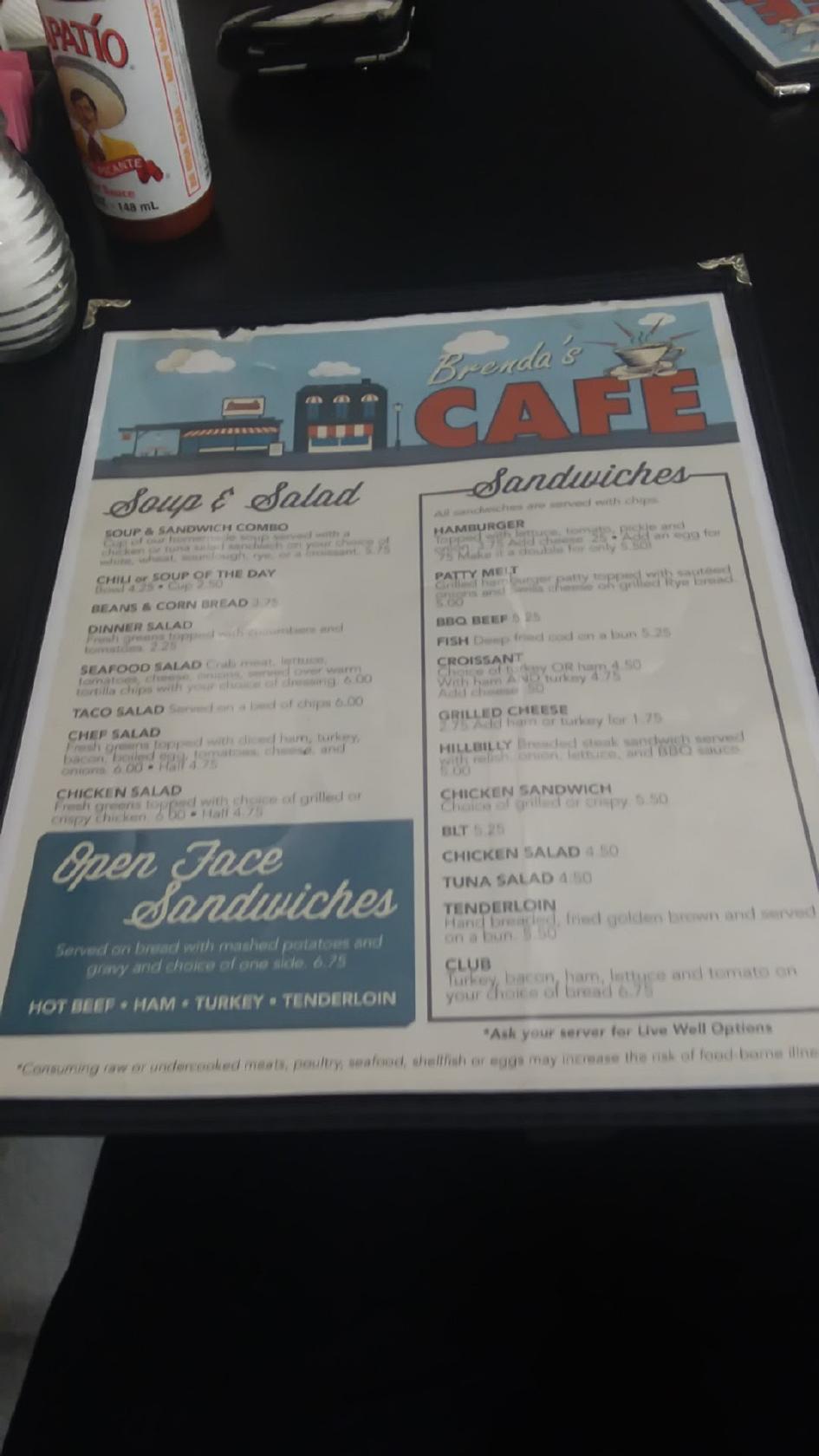 Menu at Brenda's Cafe, Bolivar