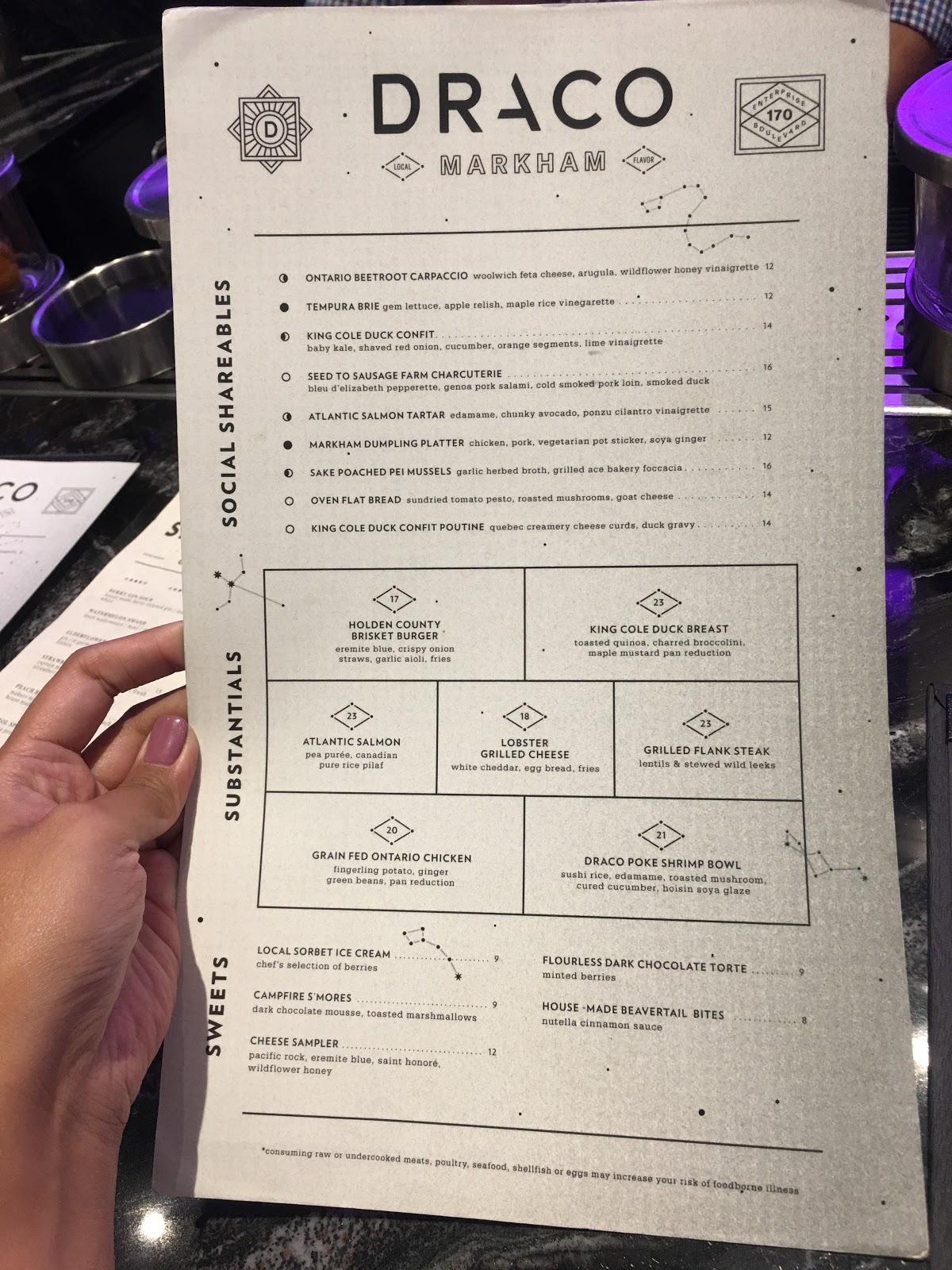 Menu at Draco Markham pub & bar, Markham