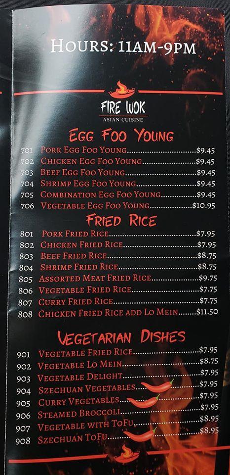 Menu at Fire Wok restaurant, Centralia