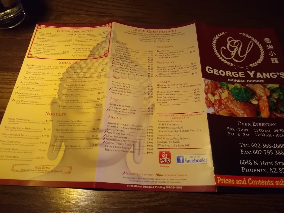 Menu at George Yang’s Chinese Cuisine restaurant, Phoenix