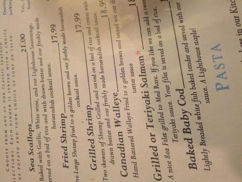 Menu at Lighthouse Inn restaurant, Cedar Rapids