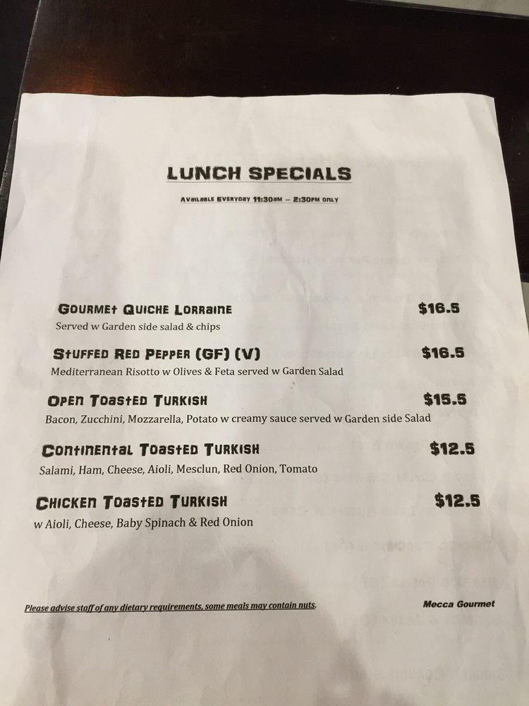 Menu at Mecca Gourmet cafe, Aveley