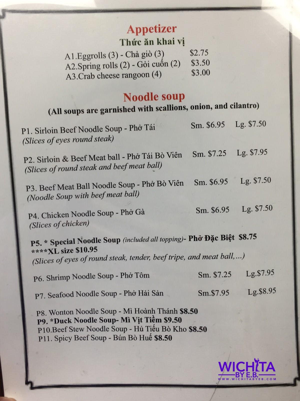 Menu at Pho Ong 8 restaurant, Wichita, E Harry St