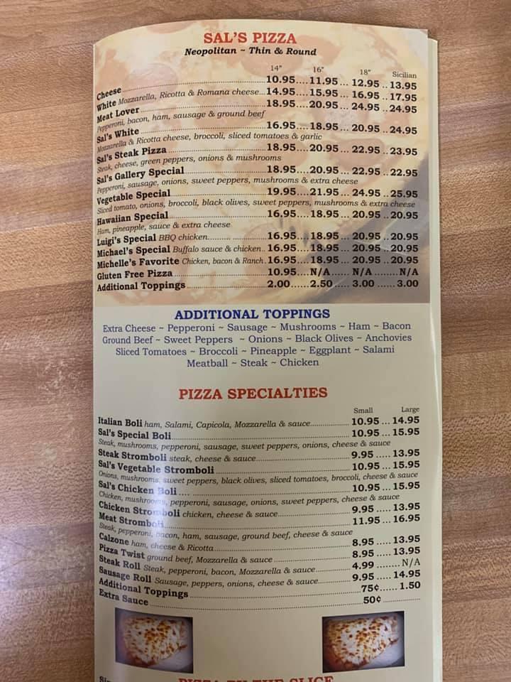 Menu at Sal's Italian Restaurant, Seaford
