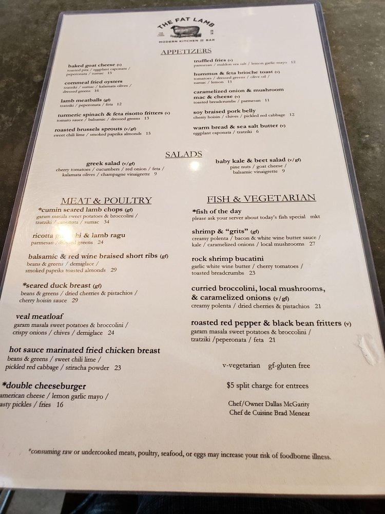 Menu at The Fat Lamb Modern Kitchen & Bar, Louisville