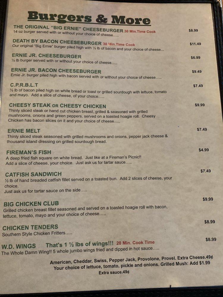 Menu at Uncle Ernie's pub & bar, Bourbon