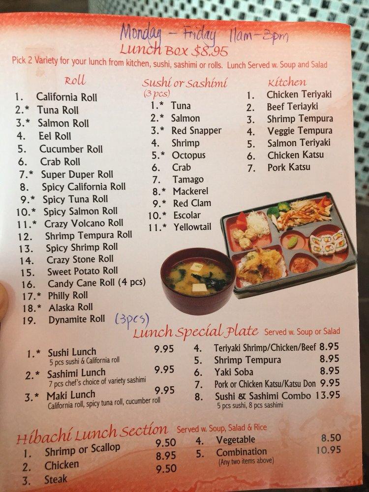 Menu at Volcano Japanese Restaurant, Chambersburg