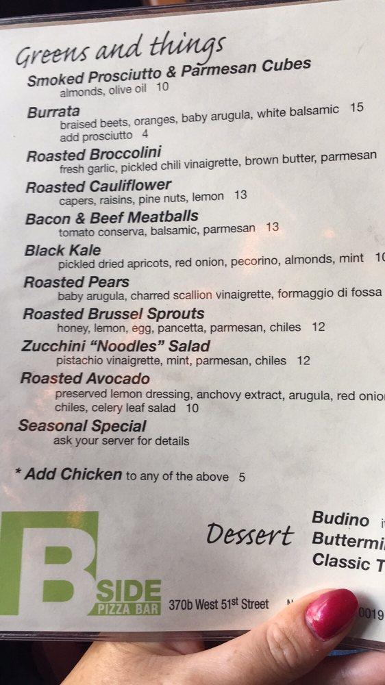 Menu at B Side Pizza Bar, West New York, 370 W 51st St