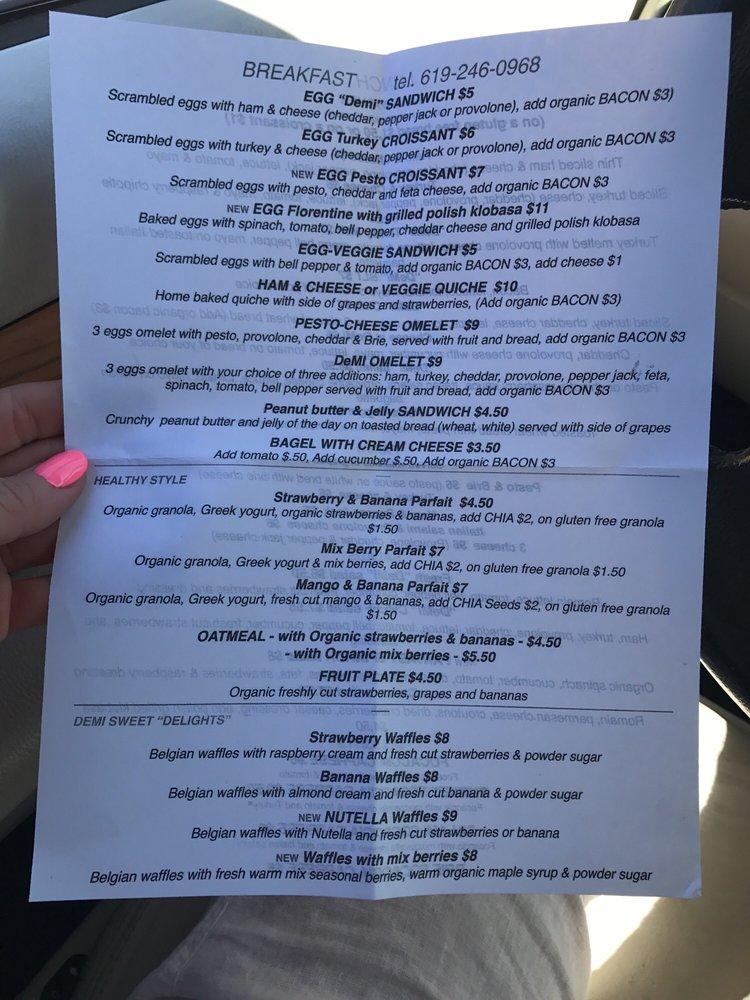 Menu at Demi Cafe Cafe., San Diego, Friars Rd #113