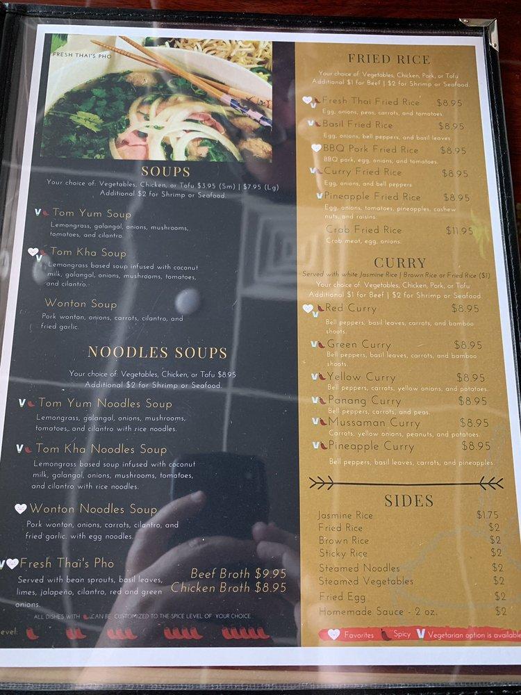 Menu at Fresh Thai restaurant, Little Elm
