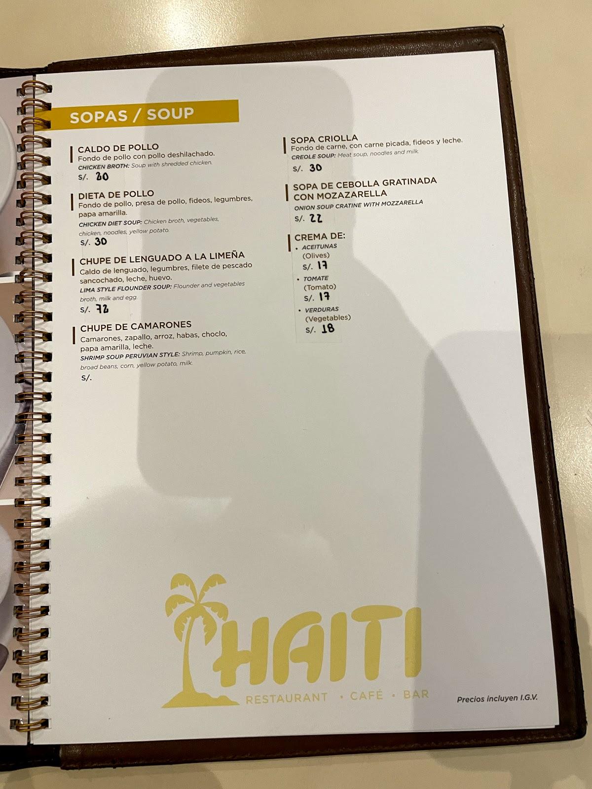 Carta de Haití Café - Bar - Restaurant, Miraflores