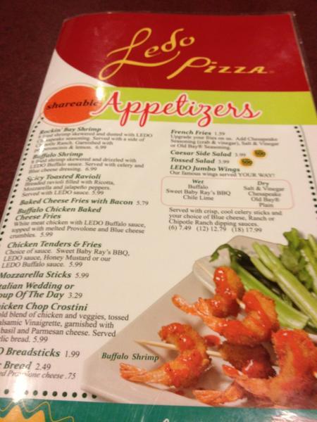 Menu at Ledo Pizza pizzeria, Hagerstown