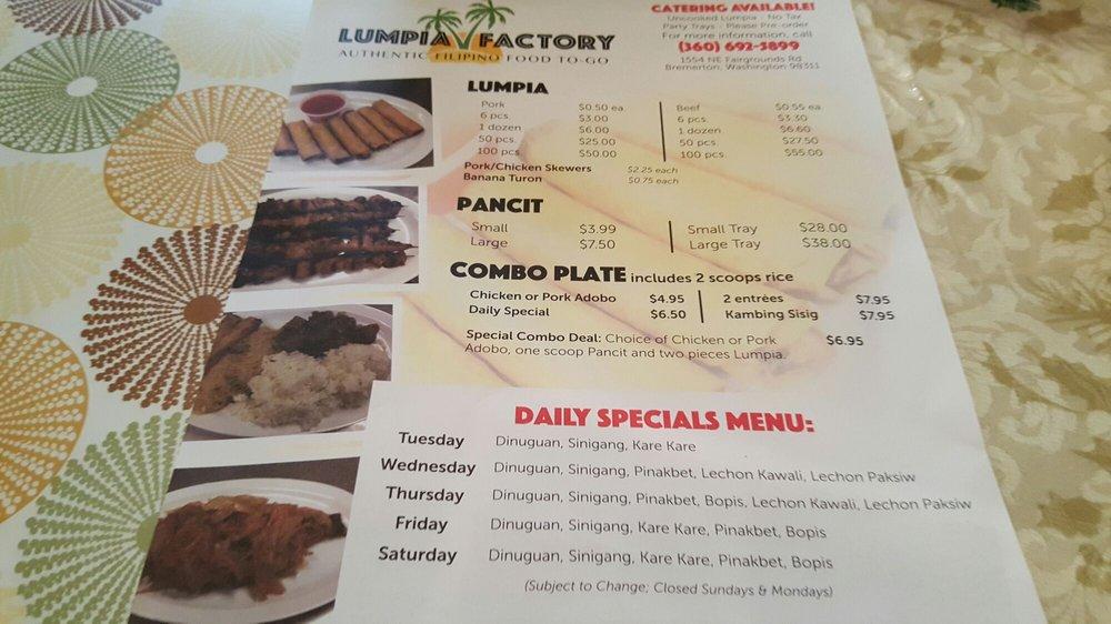Menu at Lumpia Factory restaurant, Bremerton, NE Fairgrounds Rd #2