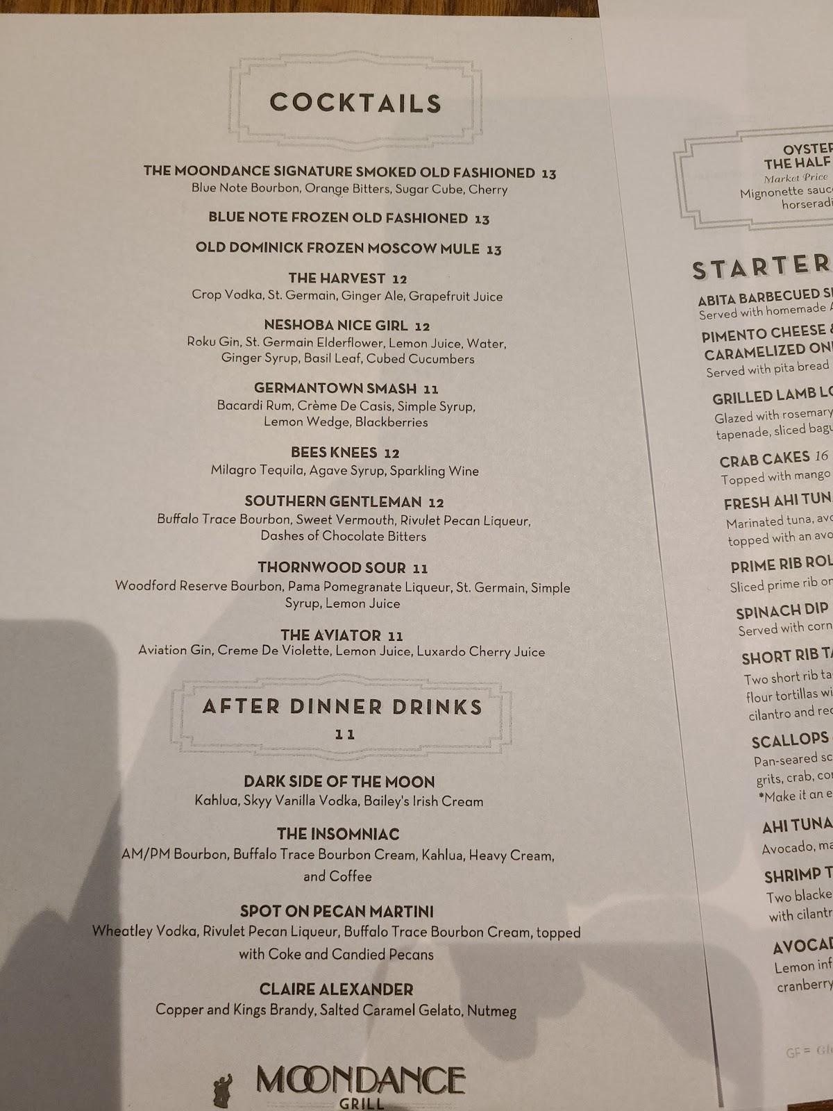 Menu at Moondance Grill pub & bar, Germantown