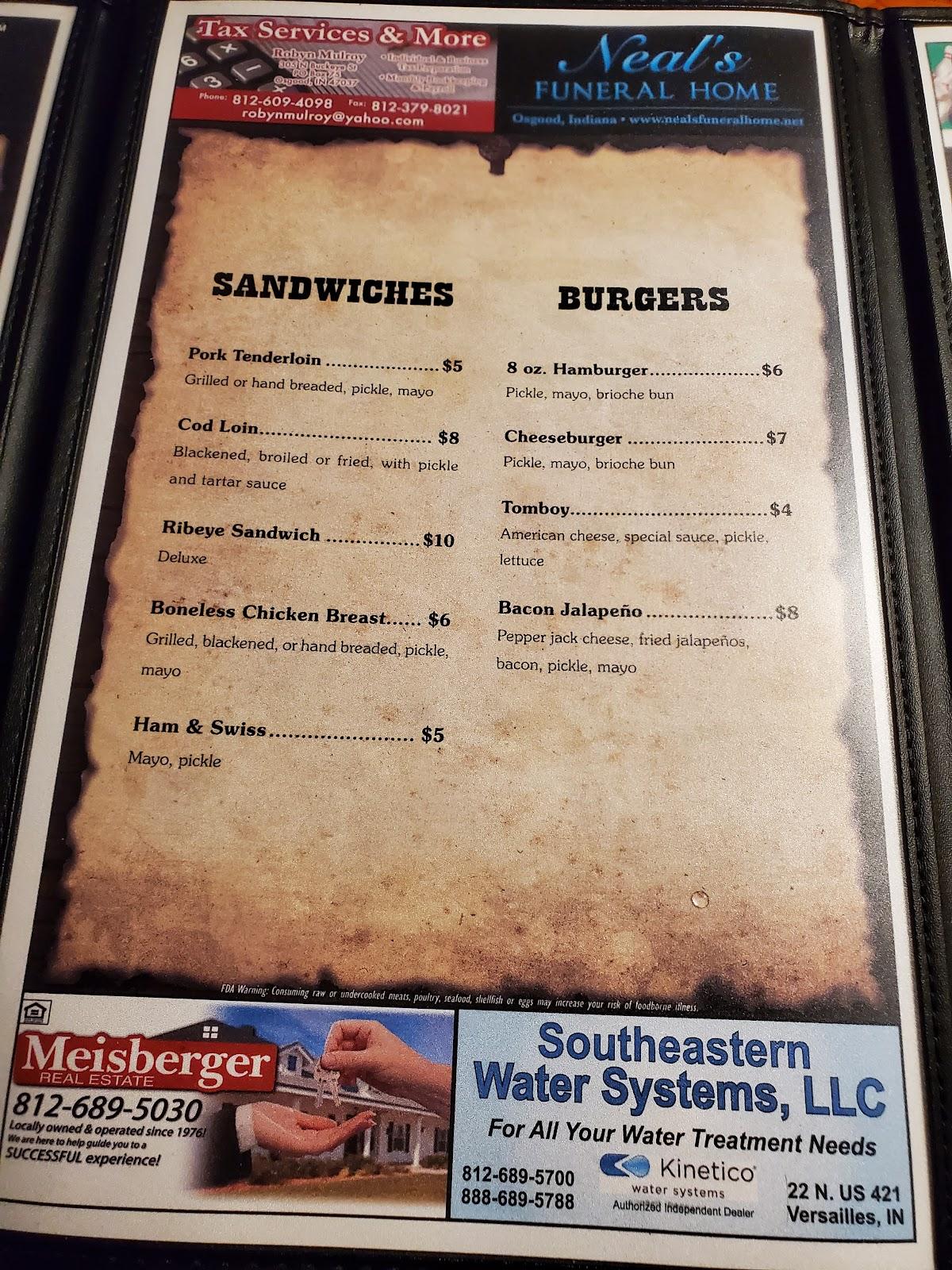 Menu at Osgood Grub Co steakhouse, Osgood