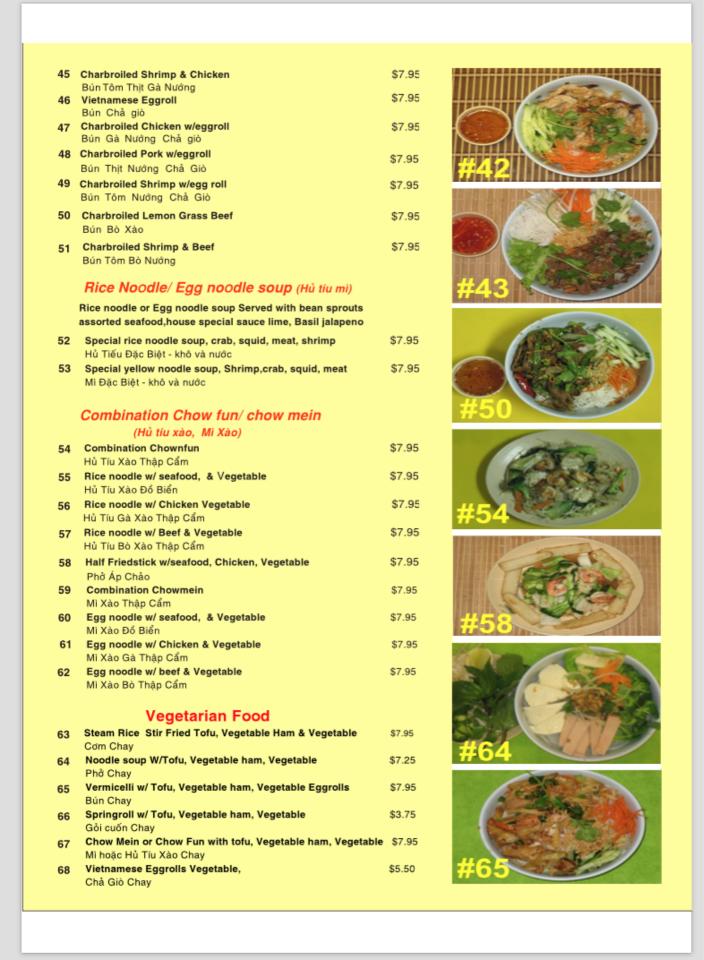 Menu at Pho Morgan Hill restaurant, Morgan Hill