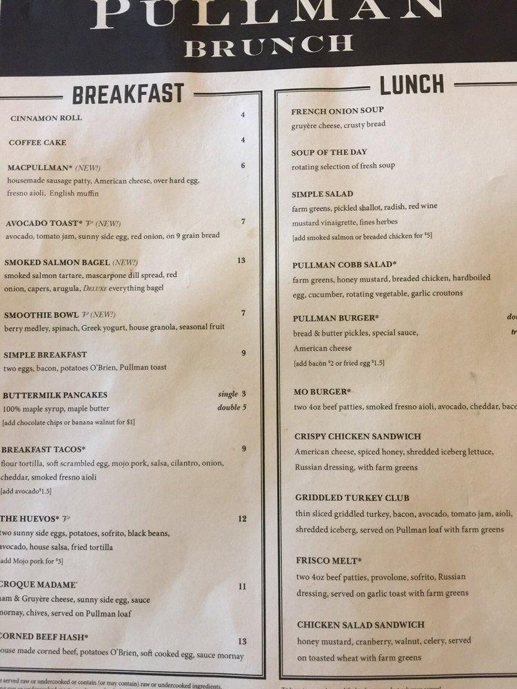Menu at Pullman Bar & Diner, Iowa City