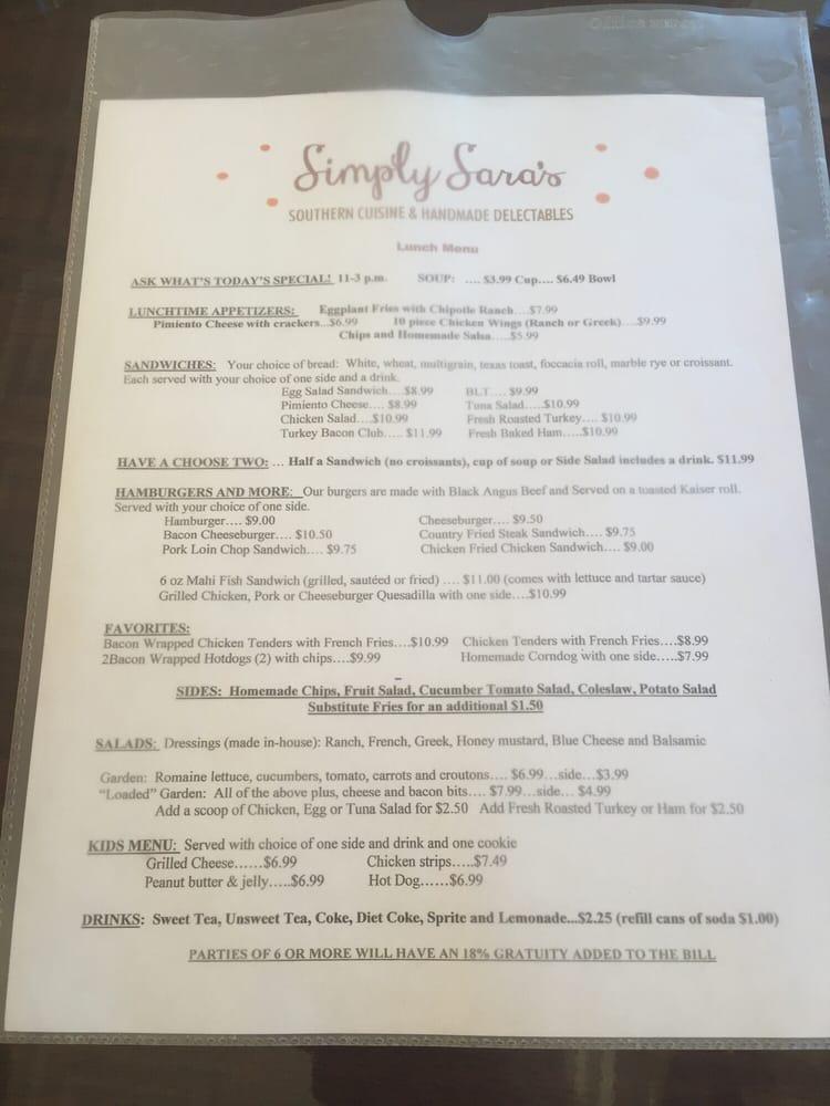 Menu at Simply Sara's desserts, Jacksonville, Corinthian Ave