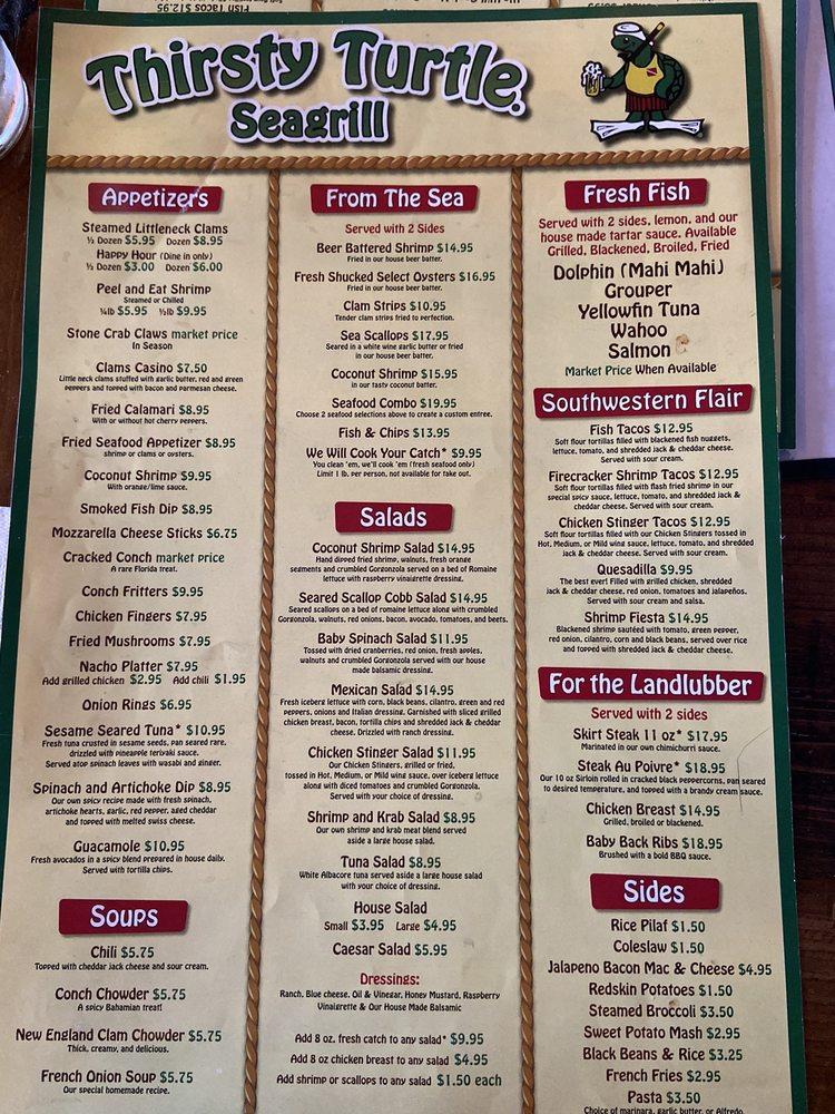 Menu at Thirsty Turtle Seagrill restaurant, Fort Pierce