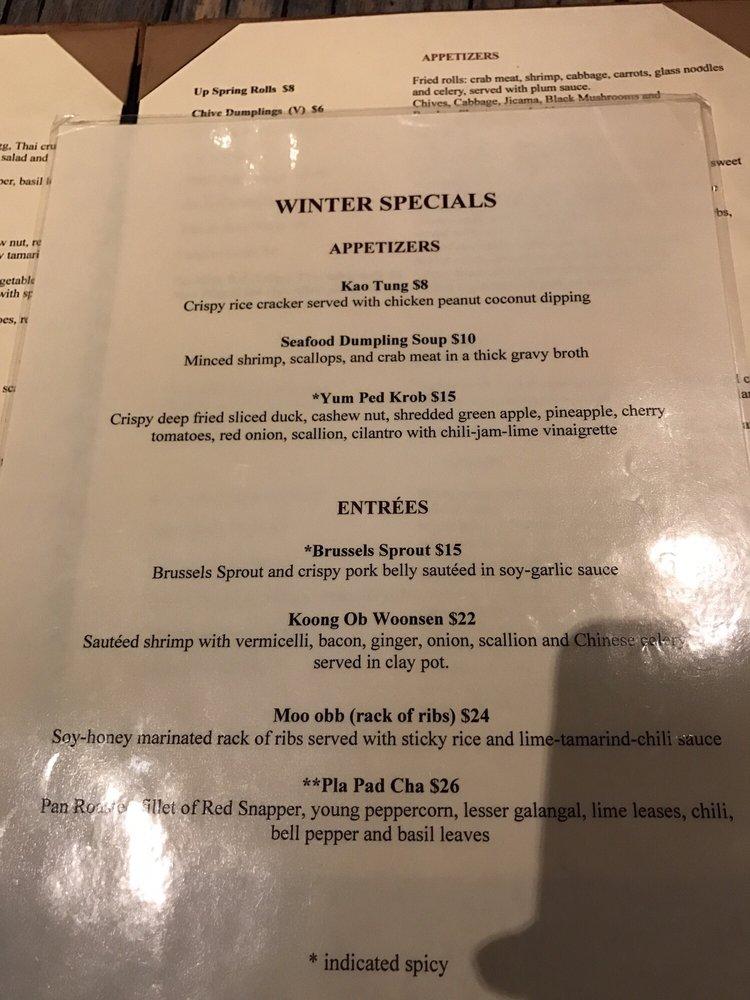 Menu at Up Thai restaurant, New York City