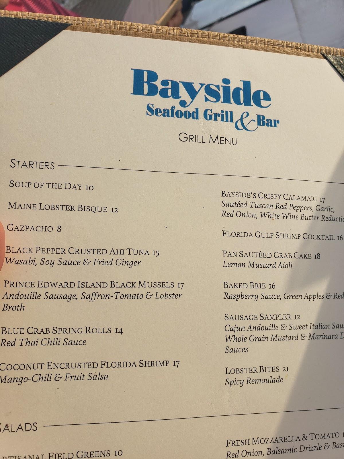 Menu at Bayside Seafood Grill & Bar, Naples