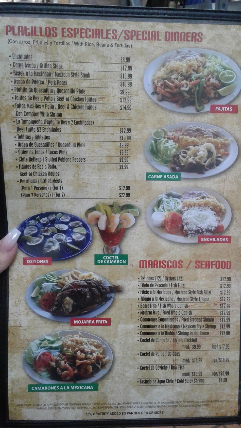 Menu at Cesar's Tacos restaurant, Fort Worth