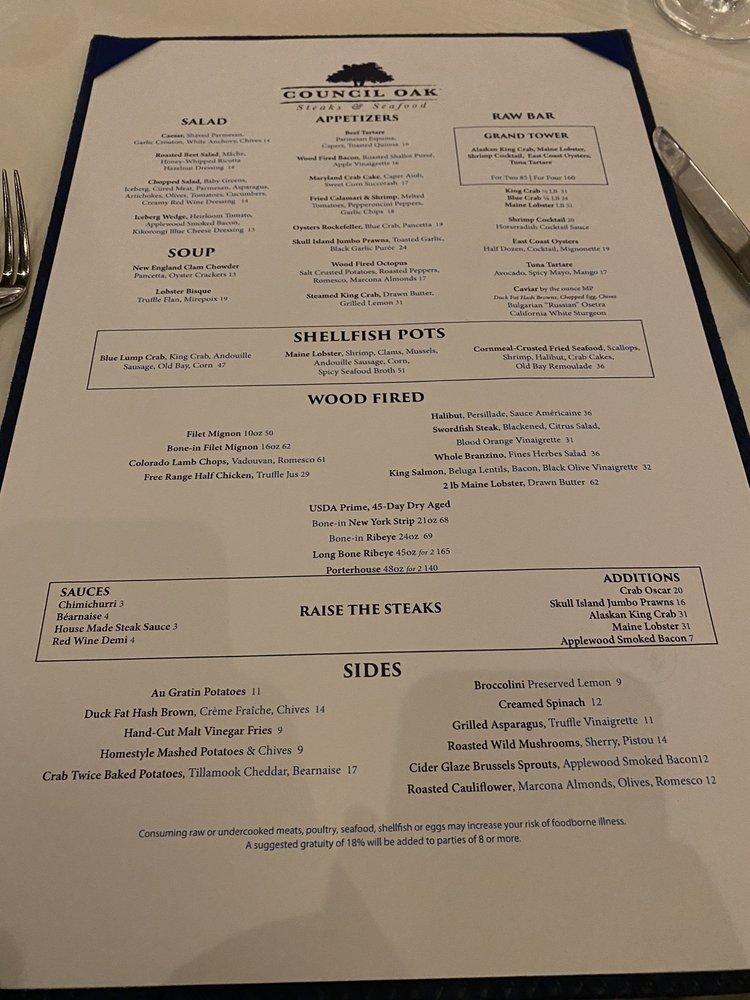 Carta del pub y bar Council Oak Steaks & Seafood, Atlantic City