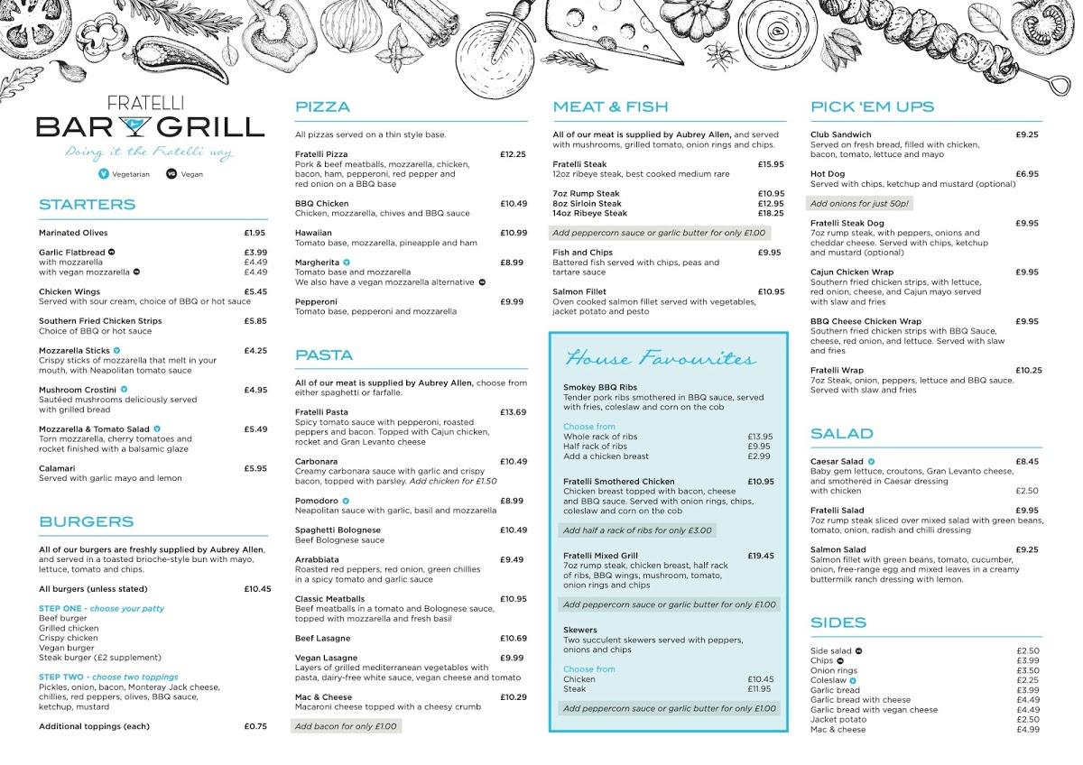 Menu at Fratelli Coventry cafe, Coventry