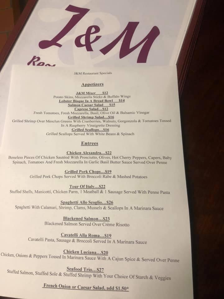 Menu at J&M Restaurant and Bar, Wolcott