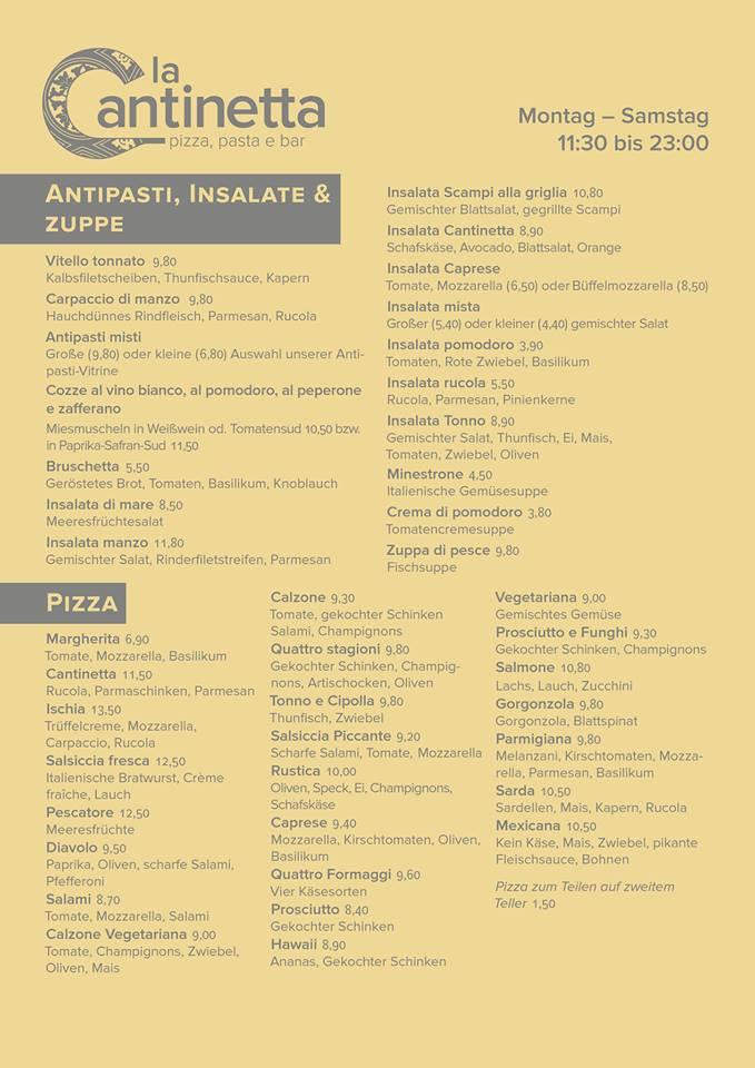 Speisekarte von La Cantinetta restaurant, Salzburg, Friedensstraße 2-6 ...