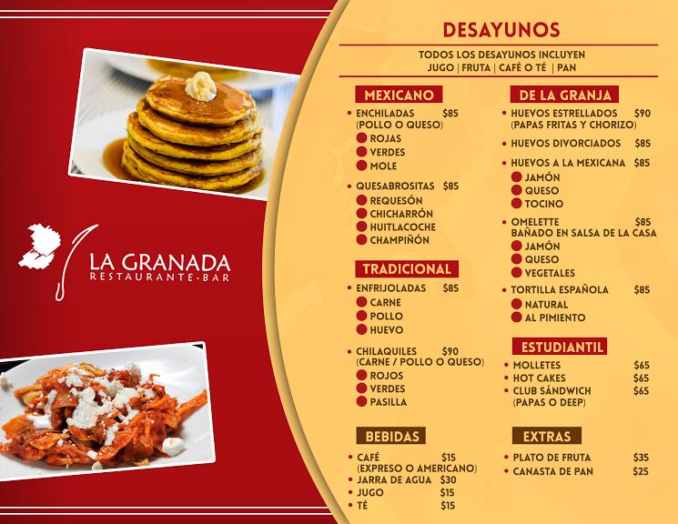 Menu at La Granada pub & bar, Ocotlán