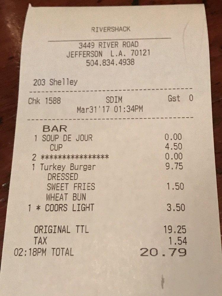 Menu at Rivershack Tavern pub & bar, Jefferson, River Rd