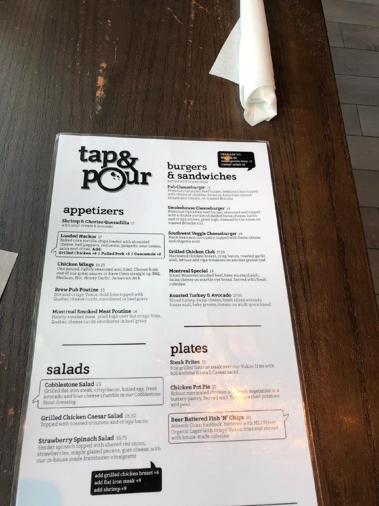 Menu at Tap & Pour pub & bar, Mississauga, Silver Dart Drive Toronto ...