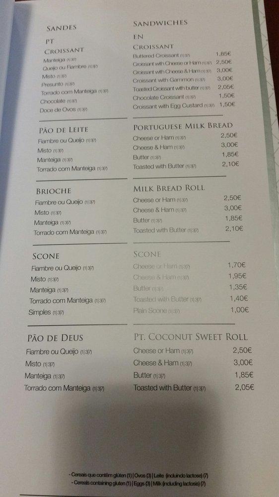 Menu em Versailles café, Lisboa, Avenida da Republica