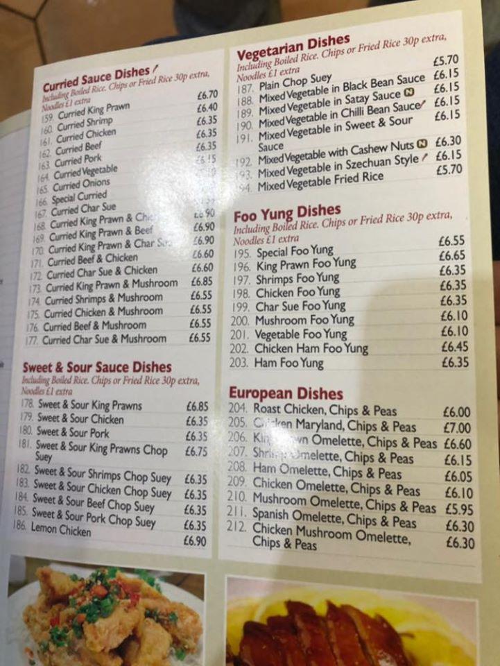 Menu at Chens restaurant, Kincardine