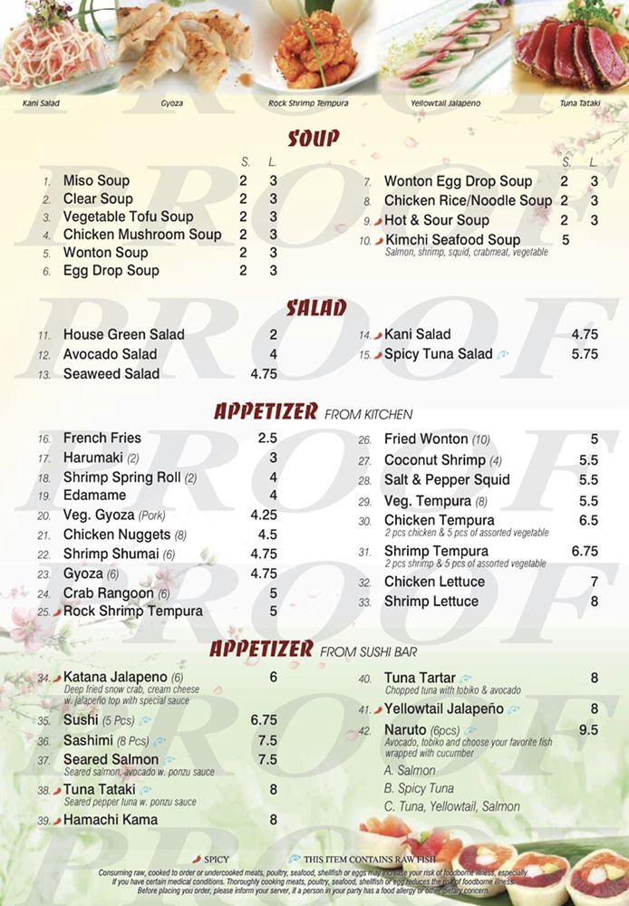 Menu at Katana Japanese Restaurant Sushi&Hibachi, Dover